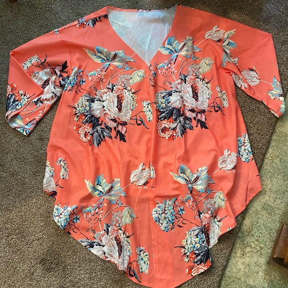 Tops | Orange Flower Shirt | Poshmark